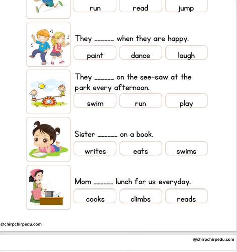 Action words sentences with picture worksheet verb practice with ...