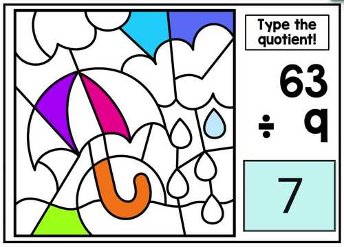 Spring Color by Number Division Facts Math Boom Cards by 3rd Grade Engaged