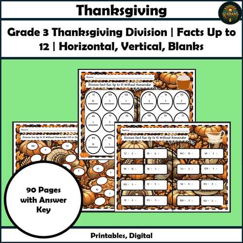Grade 3 Thanksgiving Division | Facts Up to 12 | Horizontal, Vertical ...