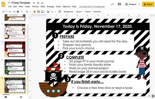 Editable Morning Work Google Slides PowrPoint Templates | Pirates