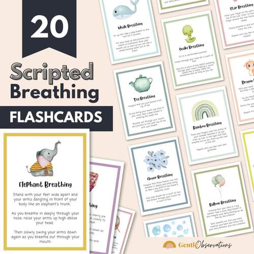 Mindfulness Breathing Cards for Kids, Scripted Cards, Calming Corner