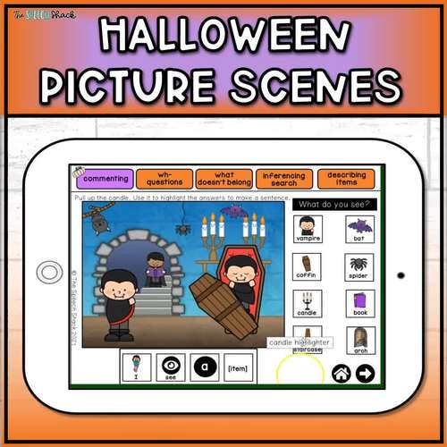 Halloween Picture Scenes- Language Targets BOOM Cards™ by The Speech Shack
