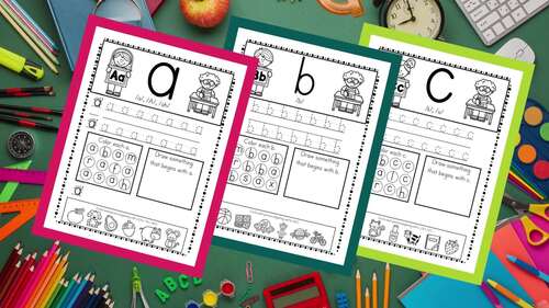Alphabet, handwriting, lowercase, phonics, beginning sounds, kinder sheets