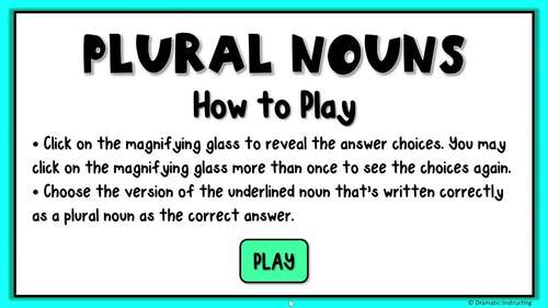 Plural Nouns Search and Reveal Interactive Digital PowerPoint Game
