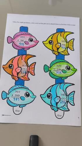 Ocean Math Craft |Sea Fish Addition & Subtraction |3 Digit Math ...