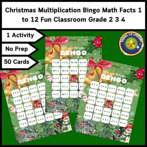 Christmas Multiplication Bingo Math Fact Game Logic Puzzle Mental ...