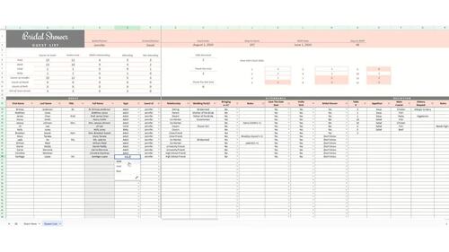Bridal Shower Guest List Google Sheets Spreadsheet by Mom Money Map