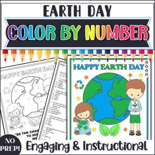 Earth Day Color by Number | Earth Day Science Biology Activity Worksheet