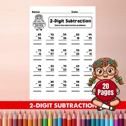 2-Digit Subtraction With & Without Regrouping Worksheets | Spring Math ...