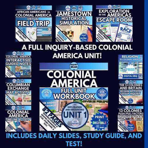 Full Unit Bundle Colonial America and Exploration Inquiry Middle or ...