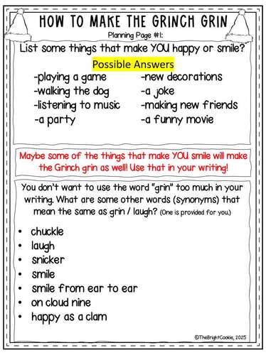 How to Make the Grinch Grin Writing Prompt and Grinch Activities ...