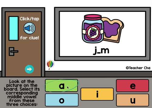 Recognizing Middle Vowel Sounds - CVC With Audio (BOOM Cards™ Distance ...