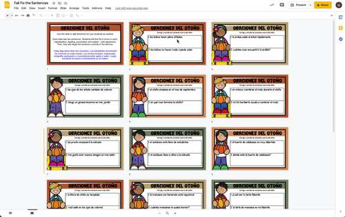 Fall - Fix the Sentences | SPANISH by MM Bilingual | TpT
