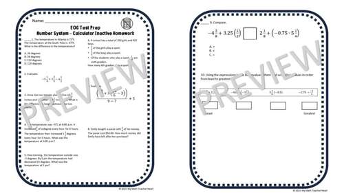 Number System Calculator Inactive EOG Review Homework | Grade 7 Math ...