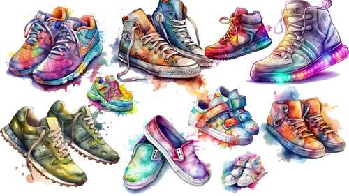 Watercolor Sneakers Clipart Set of 23 Files by ArtisticTimberStudio
