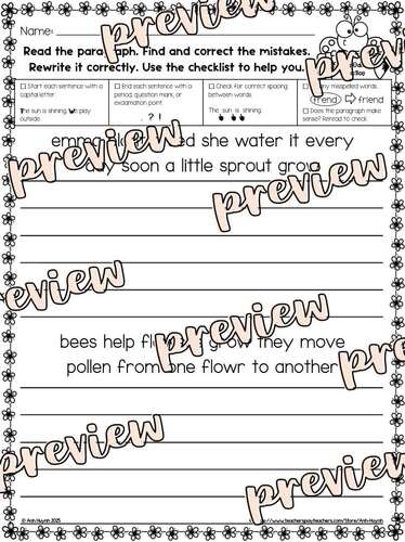 Spring Themed Editing Practice for 2nd or 3rd Grade Fix it Paragraphs
