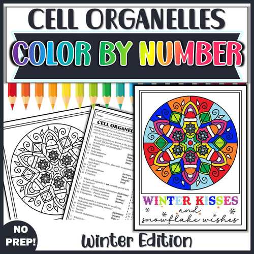 Cell Organelles Winter Color by Number | Winter Science Biology Activity