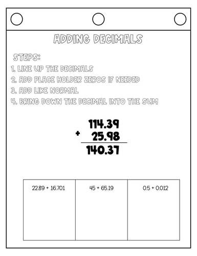 All Operations with Decimals Anchor Chart Guided Notes by The Adira Teacher
