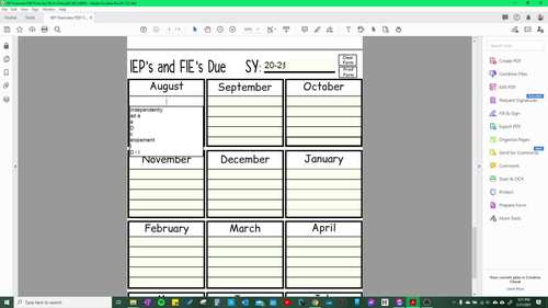 1 page IEP dates overview - editable PDF, Black & White by Oh So Kolo