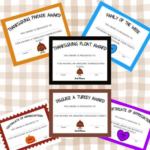 Fall (Thanksgiving, Halloween, Pumpkin) Award Certificates Bundle