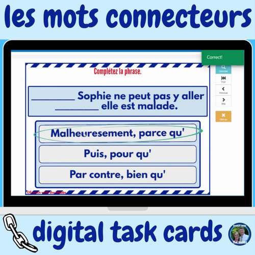 Advanced French Mots Connecteurs Digital Task Cards Linking Words Activity