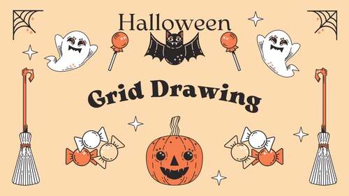 Grid Drawing Hallooween Themed Worksheets Art Skills Activity by Banyan ...