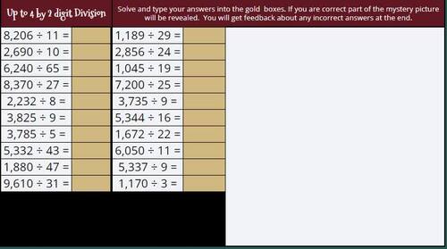 Up To 4 by 2 Digit Division Christmas Math Pixel Art Winter Activities