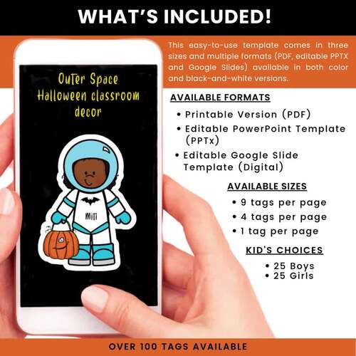 Editable Halloween Astronaut Student Name Tags & Labels-Classroom Decor