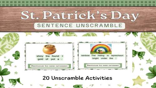 St. Patrick’s Day Sentence Unscramble for Morning Meeting, ELA and Writing