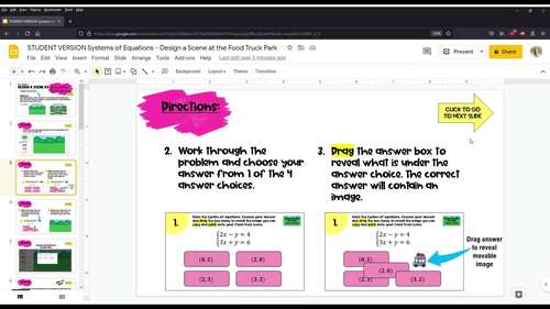 Solving Systems of Equations Google Slides Food Truck Park Activity
