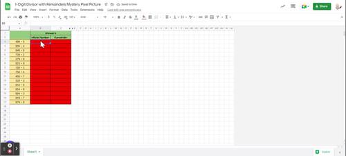 1-Digit Divisor with Remainders Mystery Pixel Picture Halloween Division