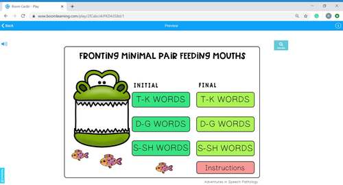 Fronting Feeding Mouths | Boom Cards™ | Minimal Pairs |Distance Learning