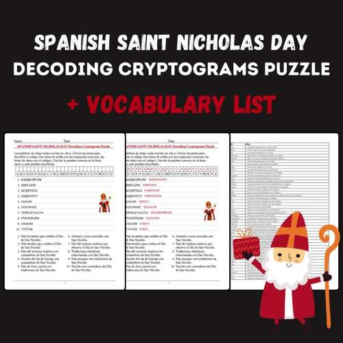 Spanish SAINT NICHOLAS DAY Decoding Cryptograms Puzzle Vocabulary ...