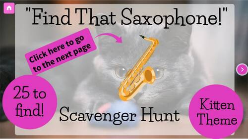 Saxophone Digital Scavenger Hunt- Kitten Themed- Online Music Game-Sub ...