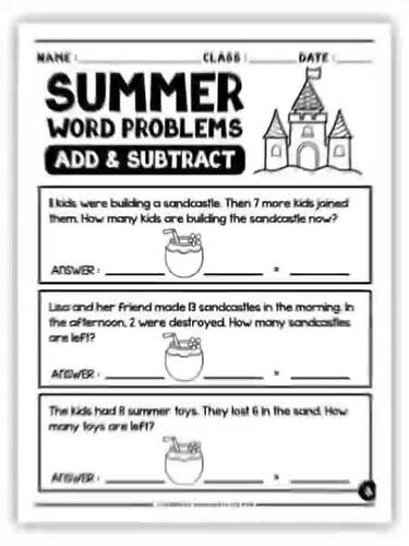 WORD PROBLEMS | ADDITION AND SUBTRACTION WITHIN 100 WORKSHEETS | SUMMER ...