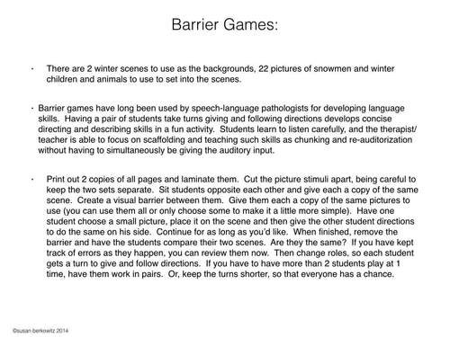 Following Directions All Through the Winter for speech language therapy