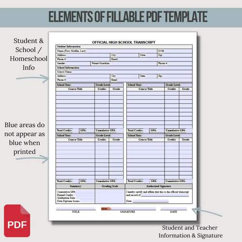 High School Transcript, Fillable Homeschool Report Card, Homeschool ...
