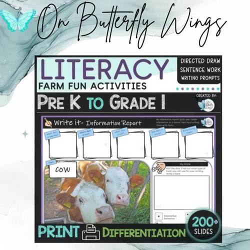 Farm Fun Literacy Activities PreK to Grade 1 by On Butterfly Wings
