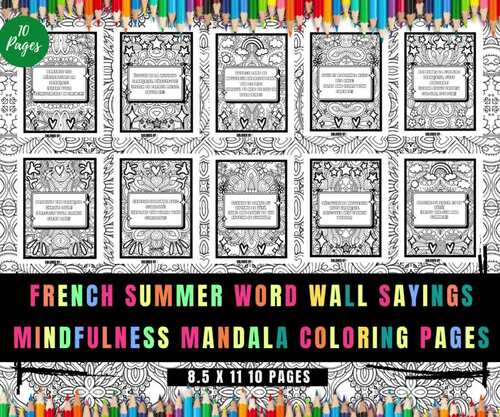 French Summer Activities Word Wall Sayings, Relaxing Craft Coloring Pages