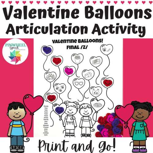 Valentines Day Articulation Valentine Balloons Printable Speech Therapy ...