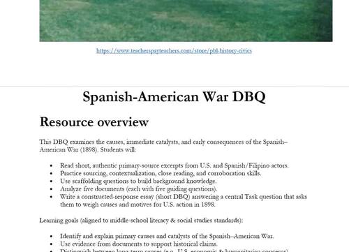 Middle School Spanish-American War DBQ by PBL History & Civics | TPT