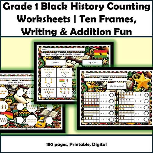 Grade 1 Black History Math Addition Counting Ten Frame Within 20