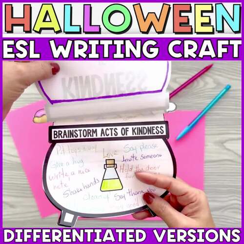 Halloween ESL Writing Craft-Differentiated Kindness SEL Gratitude Flipbook