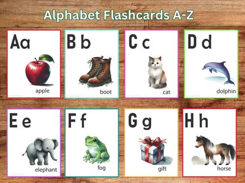 Alphabet Flashcards, Manuscript Print A-Z, Watercolor ABC Cards for ...