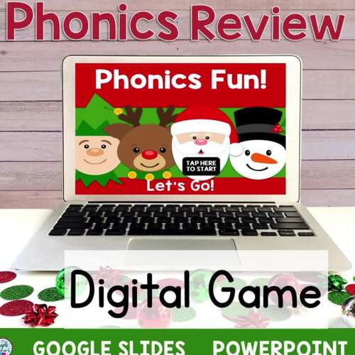 Phonics Review Christmas Buddies Digital Game for Google Slides and PPT