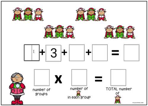 Christmas Multiplication with Repeated Addition Digital Math Boom Cards