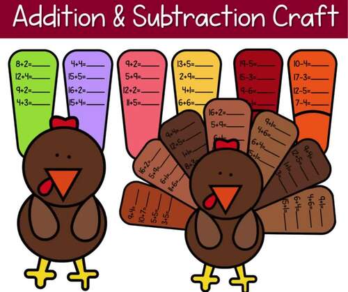 Thanksgiving Addition & Subtraction to 20 Craft Bundle by Kidz Learning ...