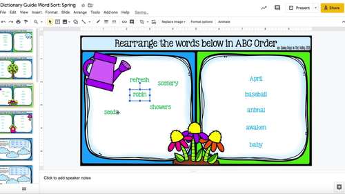 Digital Dictionary Guide Word Sort with Spring Theme | TPT