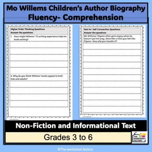 Mo Willems Children’s Author Biography Fluency- Comprehension Grades 3 to 6