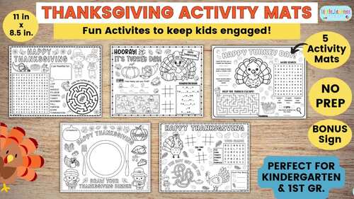 Thanksgiving Activity Mats, Holiday Placemats, No-Prep Party Activity